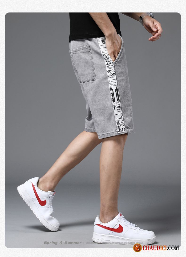 Shorts Mode Bleu Homme Violet Jambe Droite Été Bleu Tendance Jeans Pas Cher