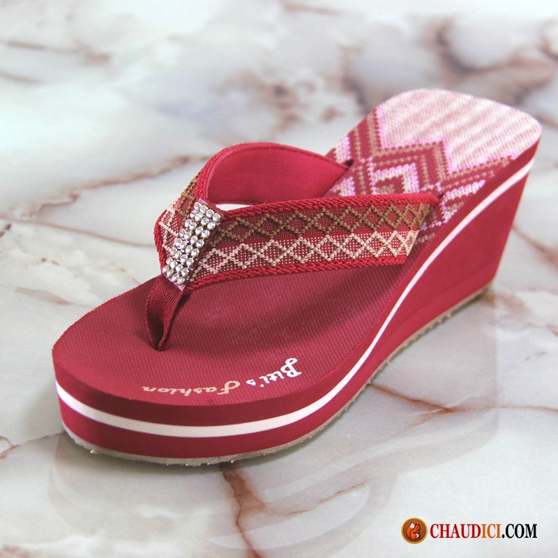 Chaussure Femme En Cuir Souple Tongs Chaussons Doux Talons Compensés ...